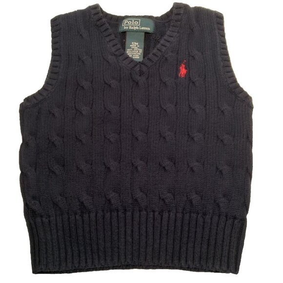 Polo Ralph Lauren | Shirts & Tops | Polo Ralph Lauren Sweater Vest Size 2m Blue Cotton Cable ...